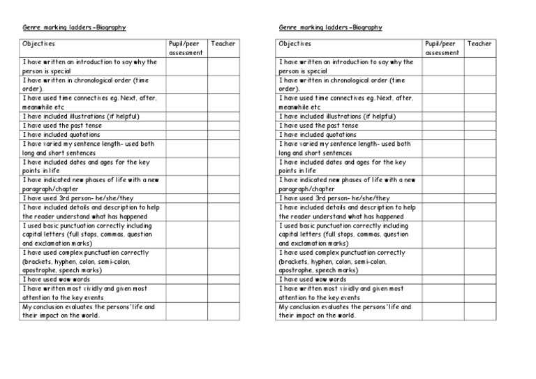 Genre Marking Ladders-Biography Genre Marking Ladders-Biography | PDF ...