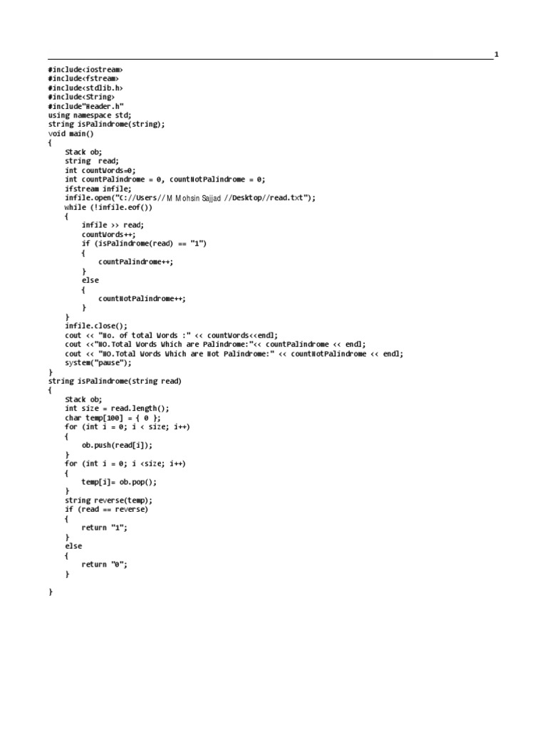 C++ program counts palindrome words in text file | PDF | Computer ... C++ program counts palindrome words in text file | PDF | Computer ...