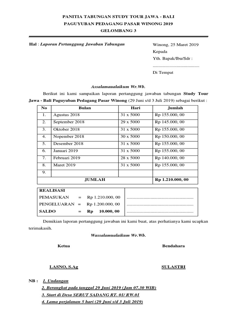 Panitia Tabungan Study Tour Jawa | PDF