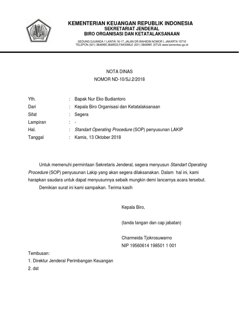 Nota Dinas SOP Penyusunan LAKIP | PDF