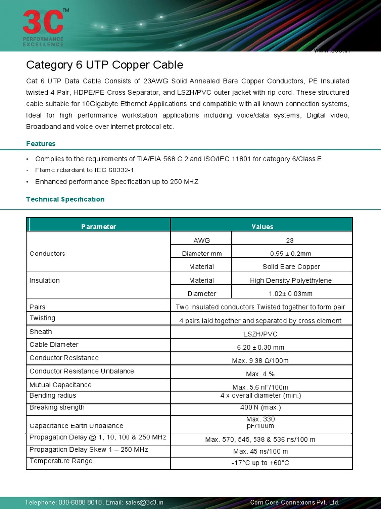 Category 6 UTP Copper Cable Overview | PDF | Electrical Engineering ...