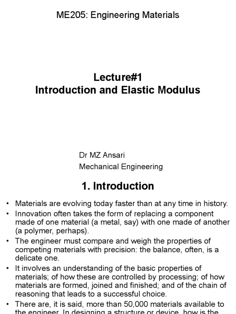 Lecture#1 Introduction and Elastic Modulus | PDF | Young's Modulus ...