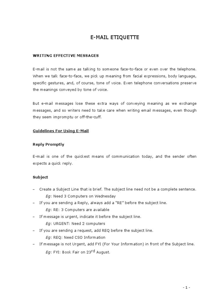 Email Etiquette Handout | PDF | Nonverbal Communication | Communication
