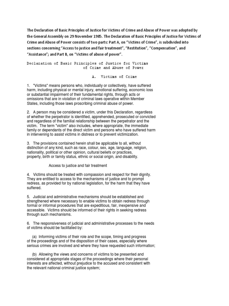 The Declaration of Basic Principles of Justice For Victims of Crime and ...