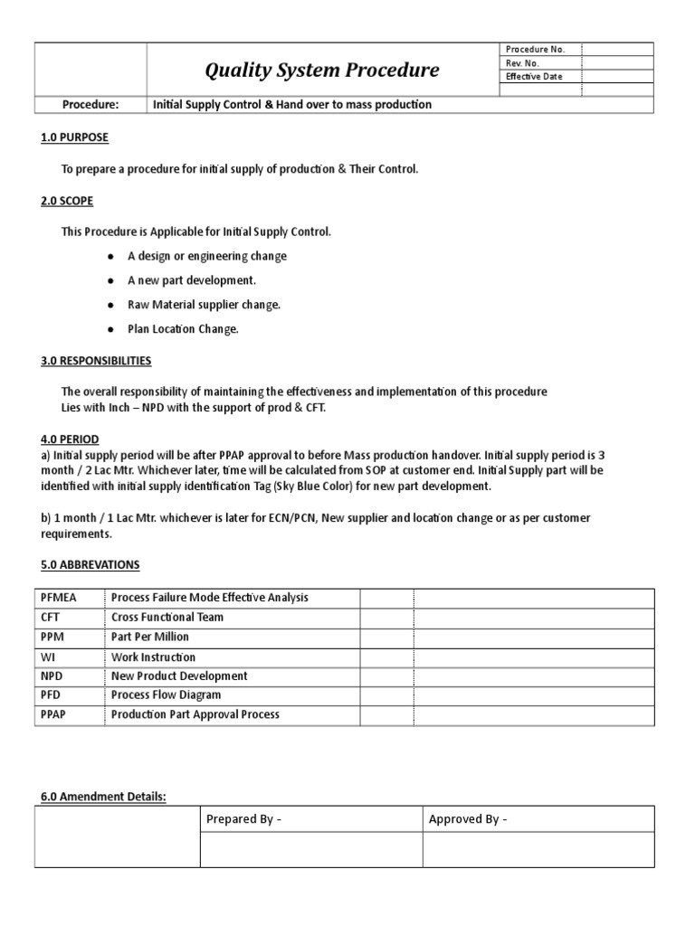 Initial Supply Control | PDF | Quality Management System | New Product ...