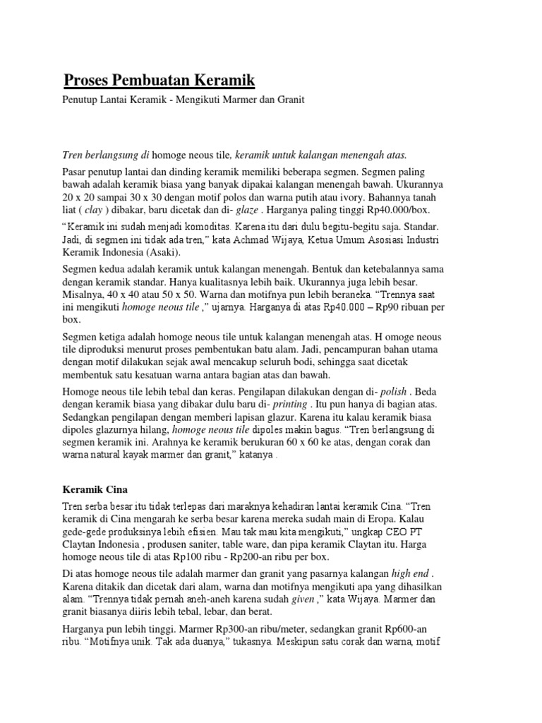 Proses Pembuatan Keramik | PDF