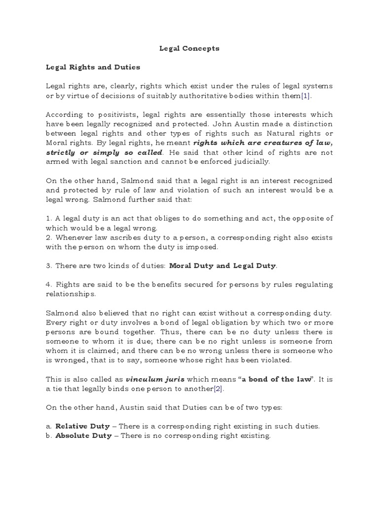 Legal Concepts Legal Rights and Duties | PDF | Ownership | Possession (Law)