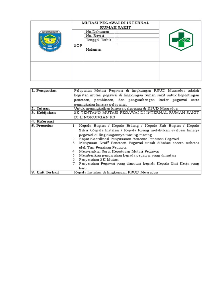 Sop Mutasi Pegawai Di Internal Rumah Sakit | PDF