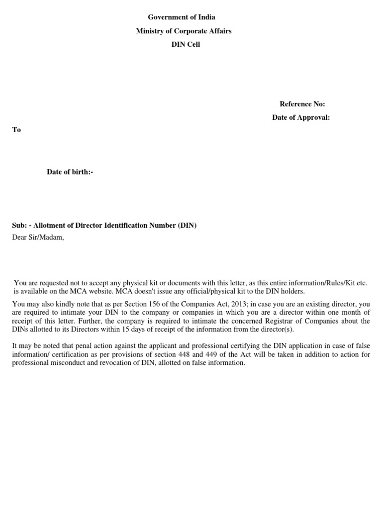 DIN Allotment and Compliance Guidelines | PDF | Business | Law