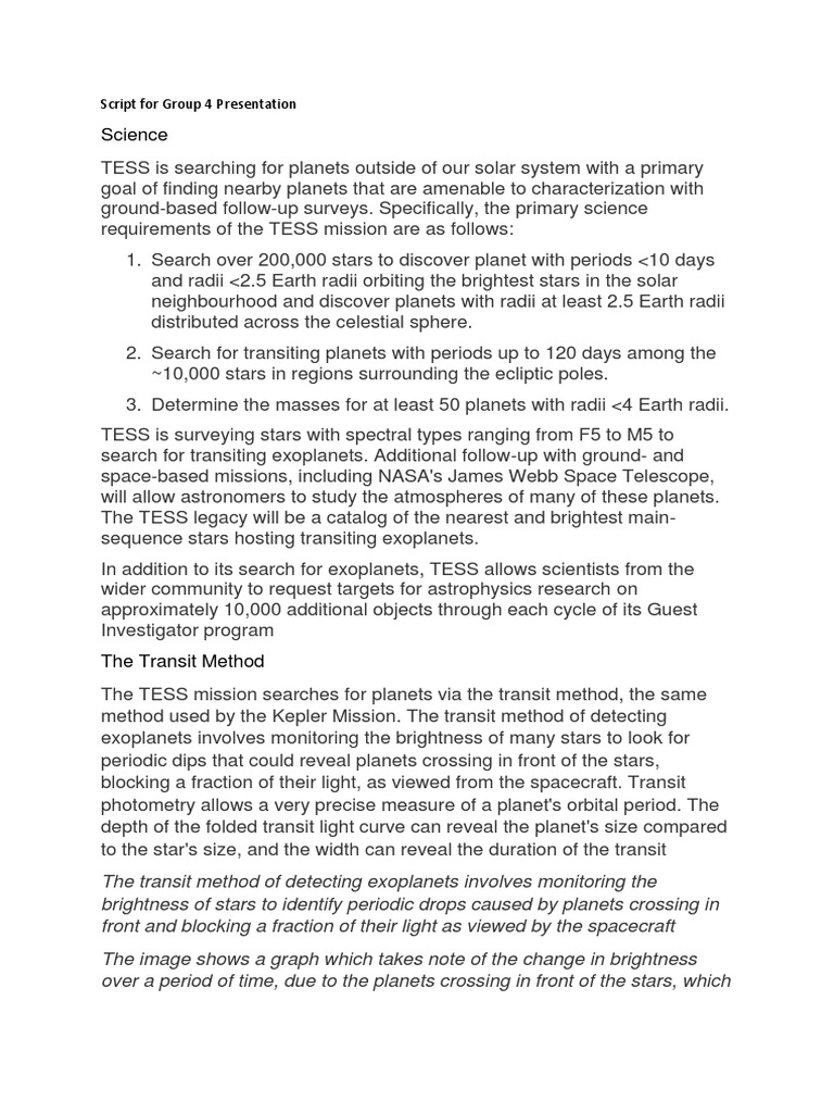 Script For Group 4 Presentation | PDF | Exoplanet | Stars
