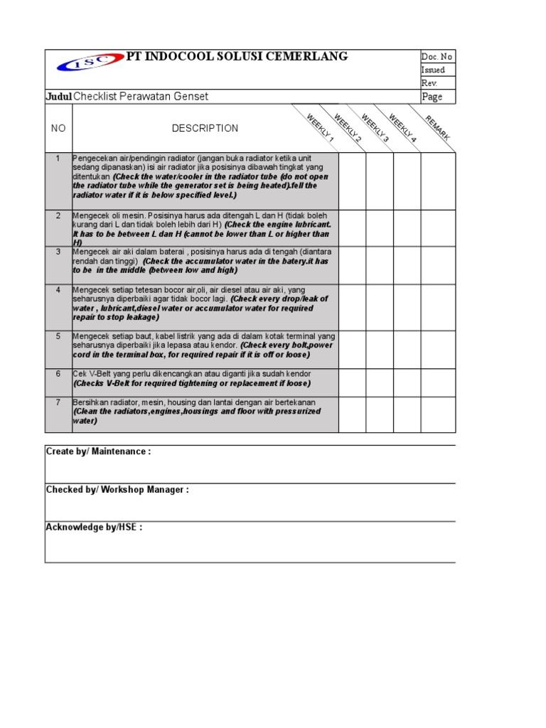 Checklist Genset | PDF