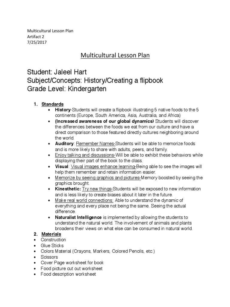 Multicultural Lesson Plan | PDF | Foods | Learning