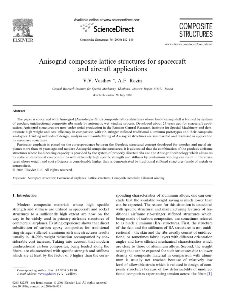 Anisogrid Composite Lattice Structures 2006 Pdf Composite Material Deformation Engineering