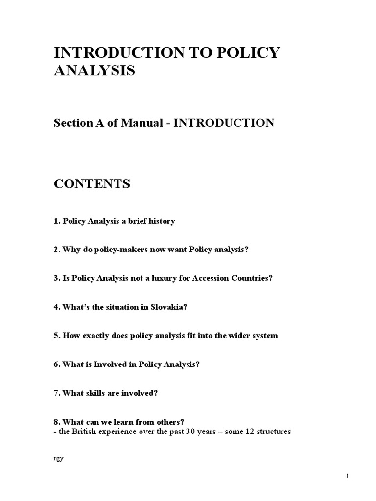 Introduction To Policy Analysis: Section A of Manual - INTRODUCTION ...