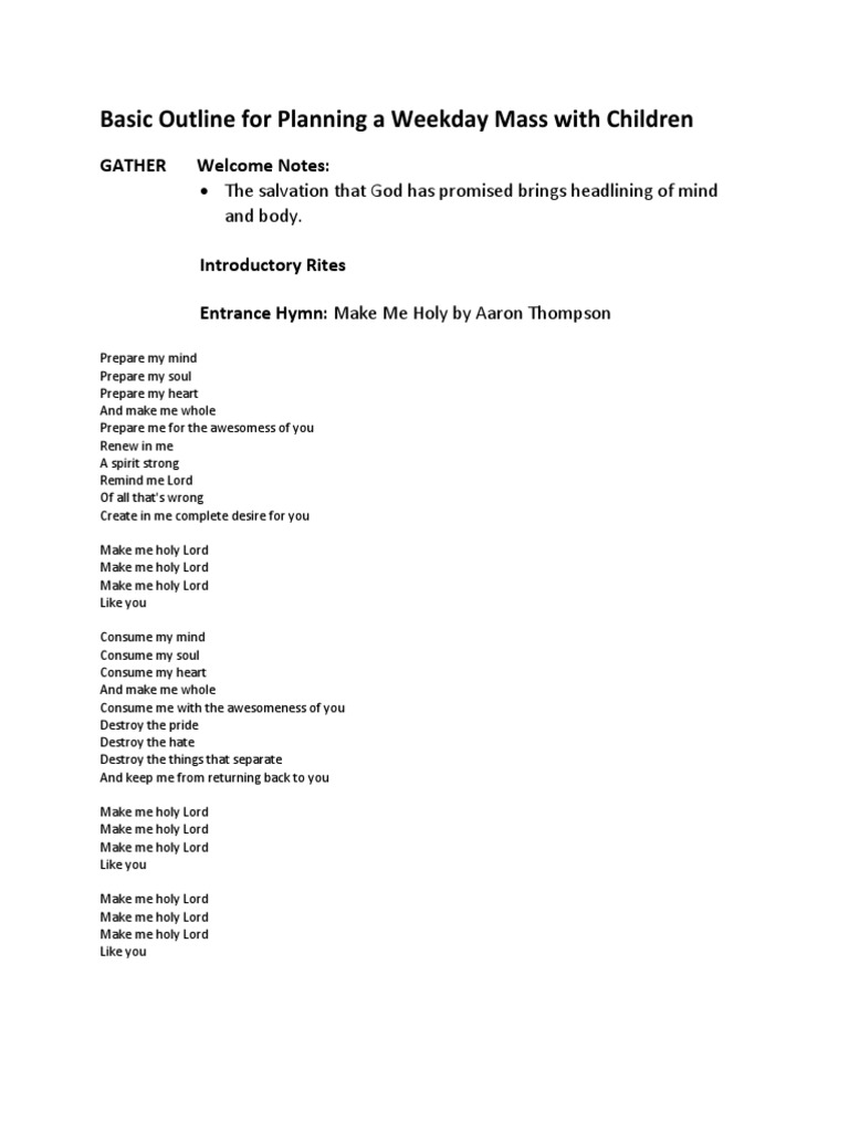 Weekday Mass Planning for Children | PDF | Eucharist | Mass (Liturgy)