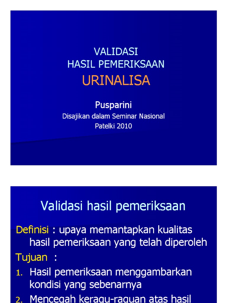 2 - Pusparini - Validasi Hasil Px. Urinalisa | PDF | Sains & Matematika