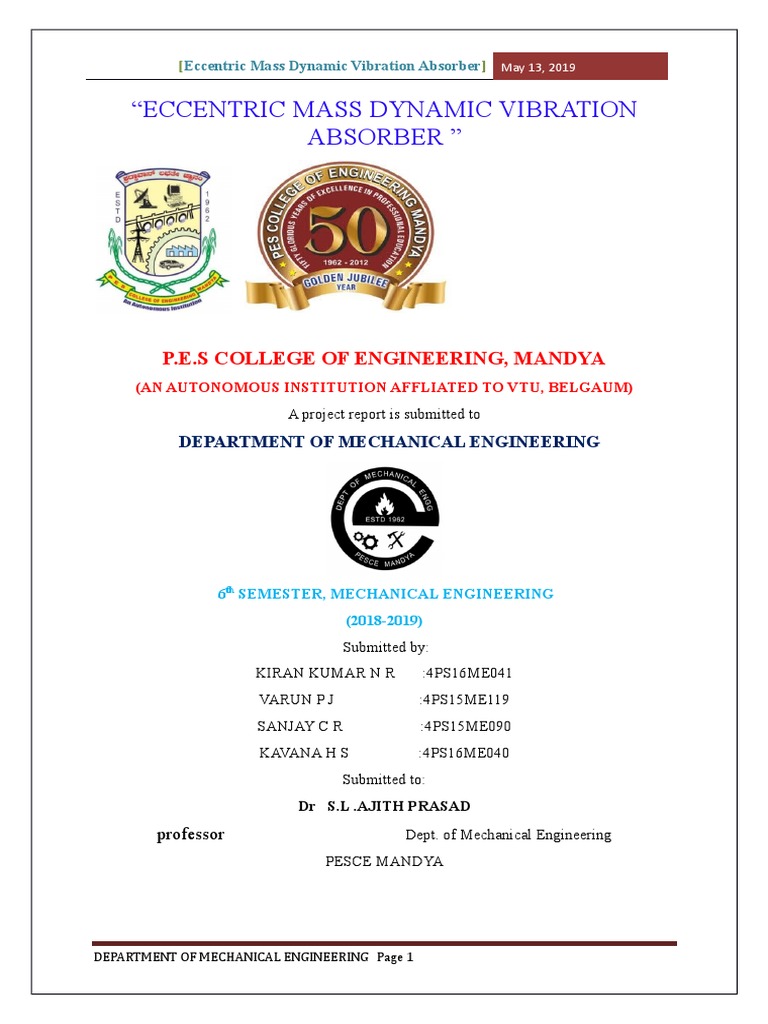 "Eccentric Mass Dynamic Vibration Absorber ": P.E.S College of ...