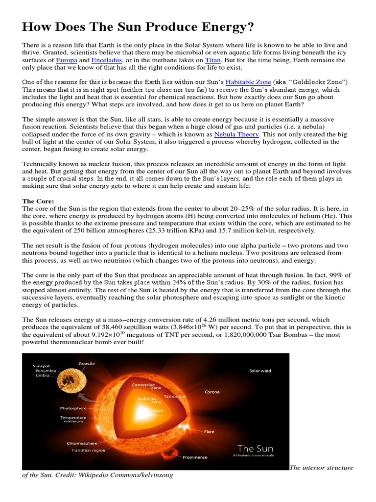 How Does The Sun Produce Energy | PDF | Sun | Convection