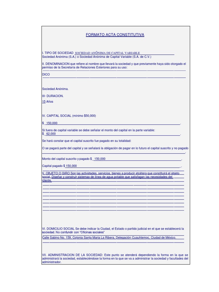 Formato Acta Constitutiva | PDF | Business