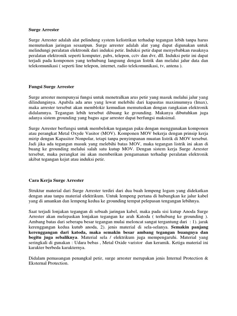 Fungsi dan Pemasangan Surge Arrester | PDF