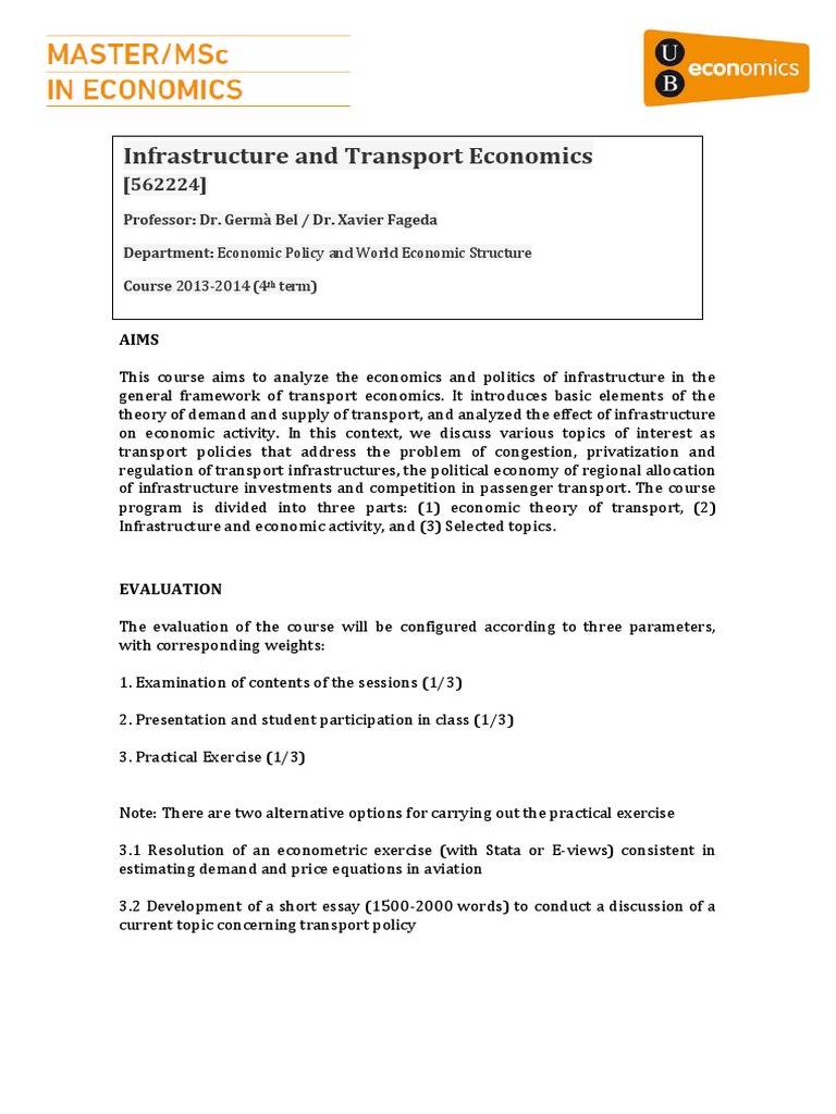 Infrastructure and Transport Economics | PDF | Transport Economics ...