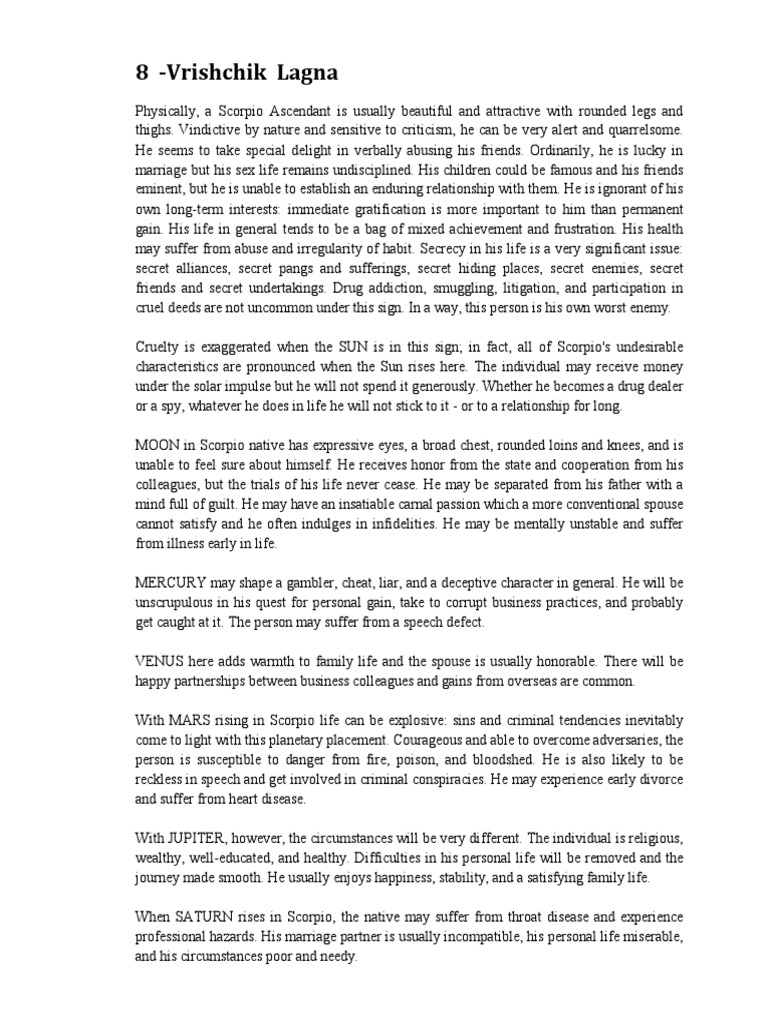 8 Vrishchika Lagna | PDF | Planets In Astrology | Spirituality