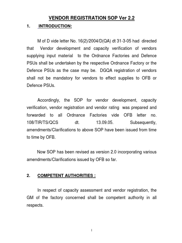 Vendor Registration Sop Ver 2.2 | PDF | Verification And Validation ...