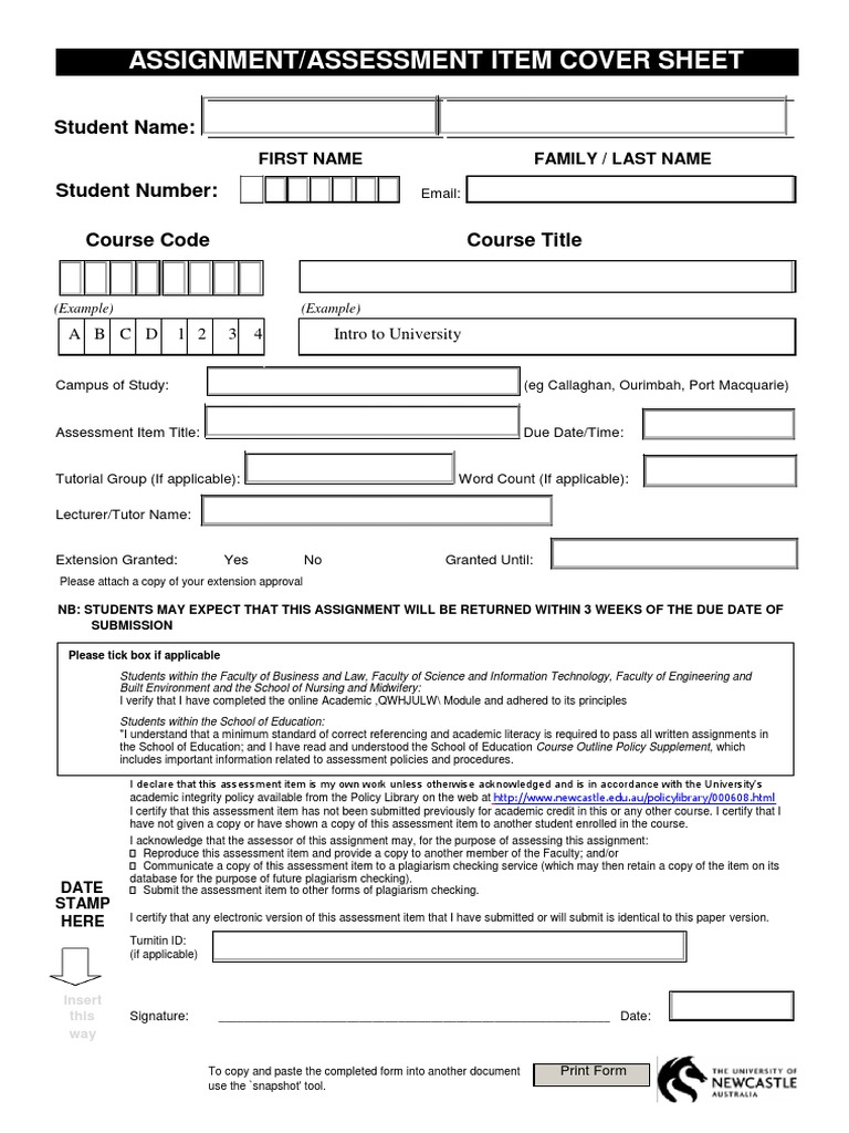 Assignment/Assessment Item Cover Sheet: Student Name | PDF | Turnitin | Communication