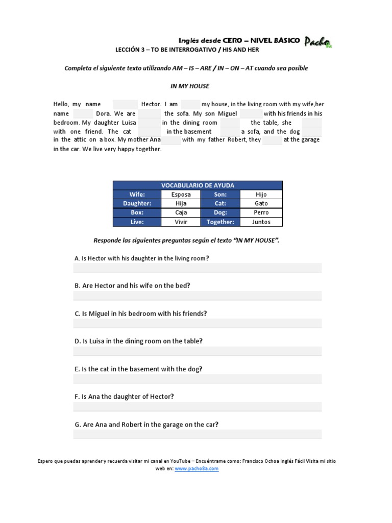 Lección 3 - To Be Interrogativo - His and Her | PDF