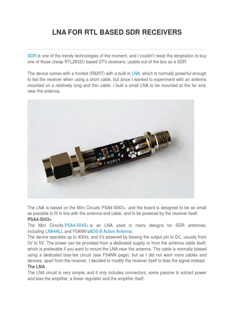 SDR LNA Setup for Enthusiasts | PDF | Amplifier | Antenna (Radio)