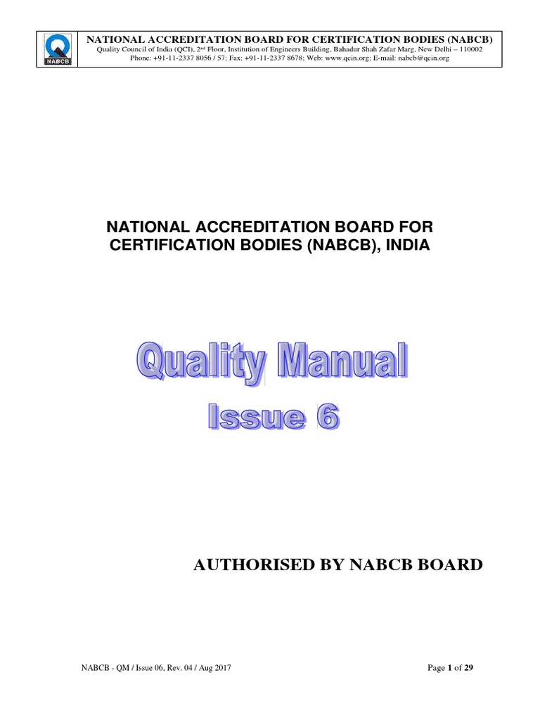 NABCB Quality Manual, Issue 06, Rev.04 - Aug 2017 | PDF | Certification ...