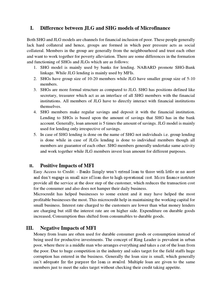 JLG vs SHG: Key Differences in Microfinance | PDF | Microfinance | Banks