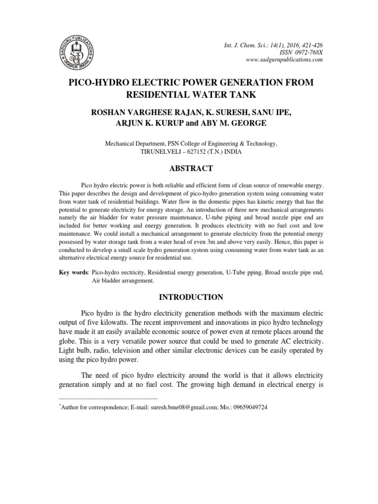 Pico Hydro Power Generation | PDF | Electricity Generation ...