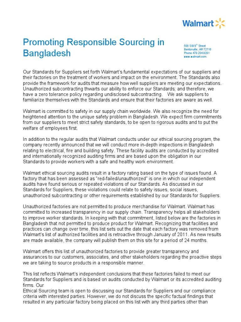 Walmart Factory List | PDF | Walmart | Supply Chain