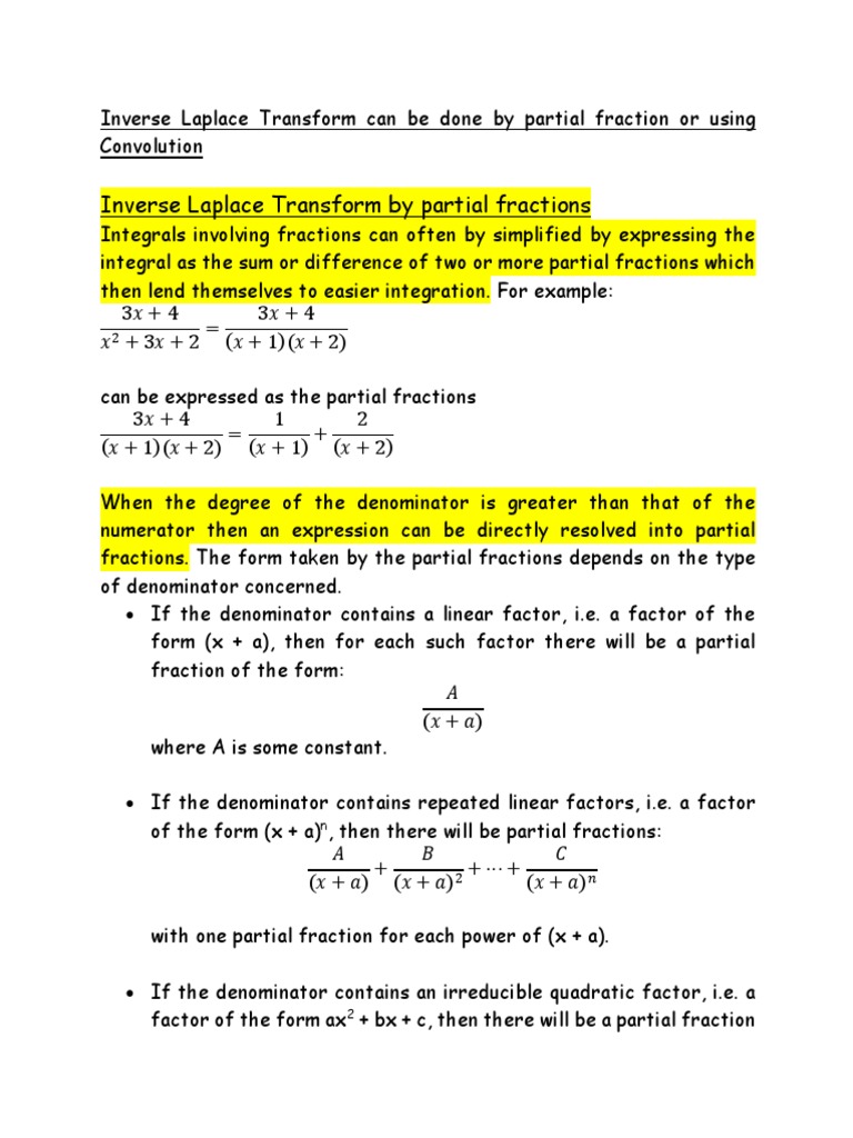 Inverse Laplace Transform by Partial Fractions | PDF | Fraction ...