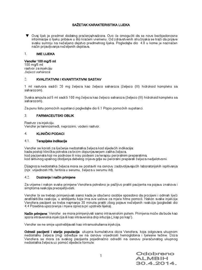 Venofer Inj SPC | PDF