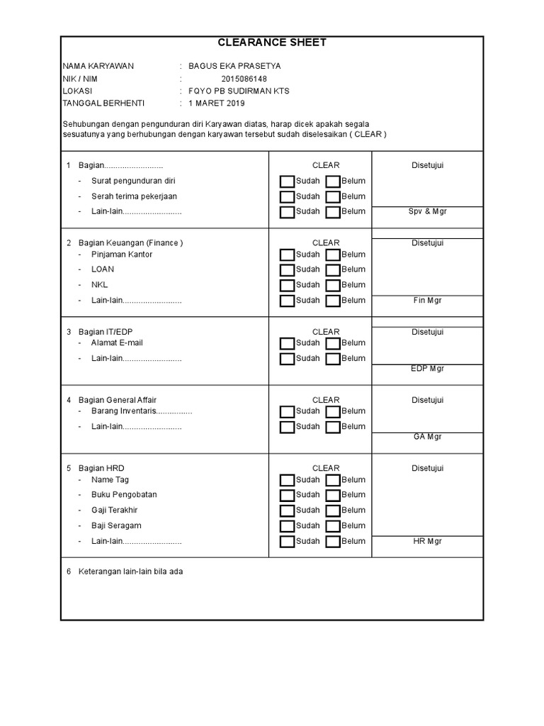 Form Clearance Sheet | PDF