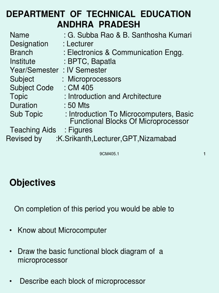 Introduction to the Architecture and Basic Functional Blocks of Microprocessors | PDF | Central ...