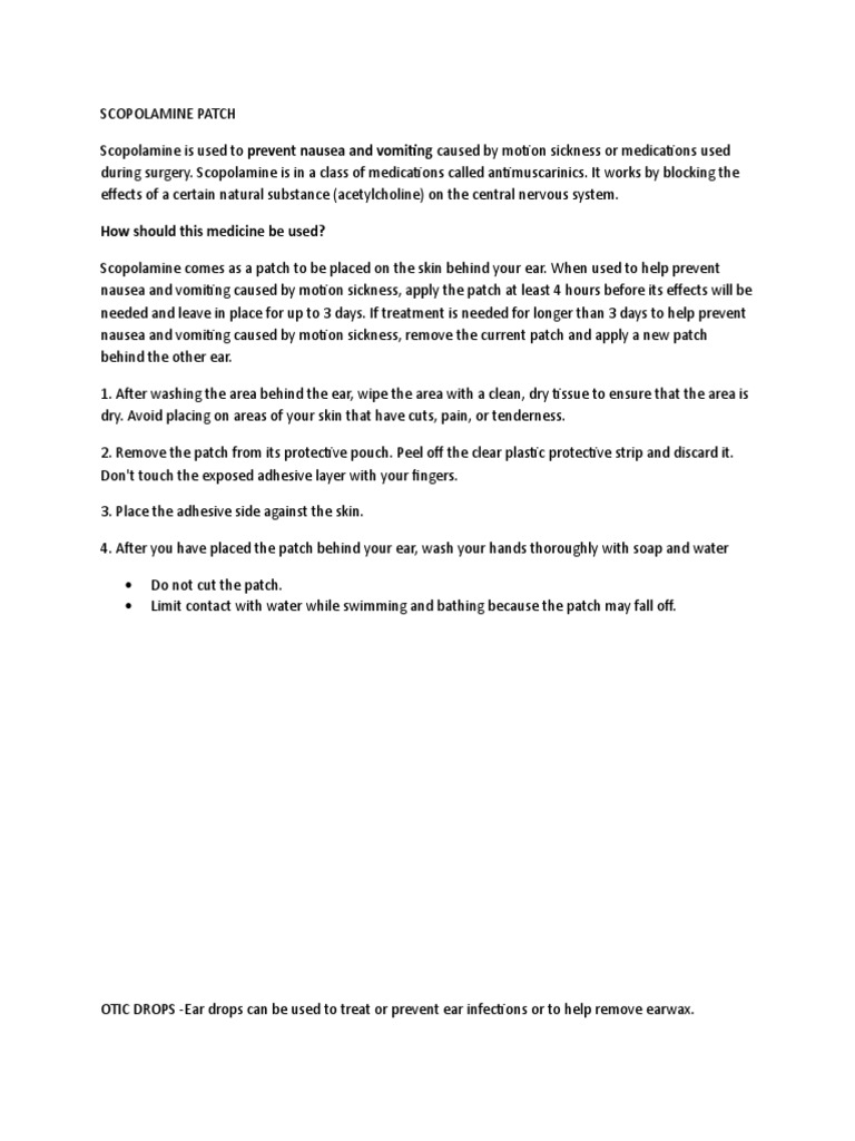 Preventing Nausea and Motion Sickness: Proper Use of the Scopolamine ...