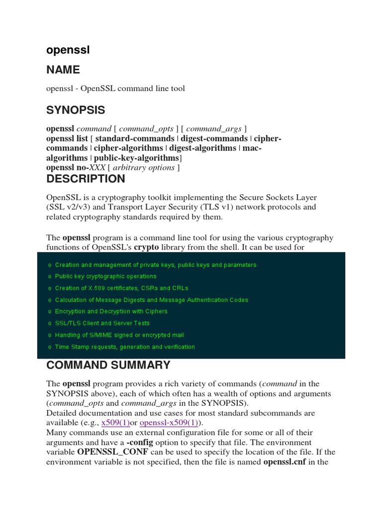 Openssl Manpage | PDF | Transport Layer Security | Public Key Cryptography