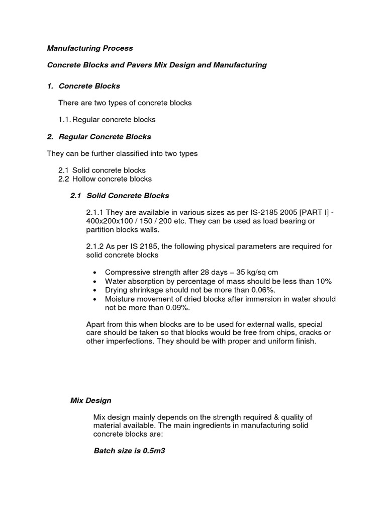 Solid Block Manufacturing Process | PDF | Fly Ash | Concrete