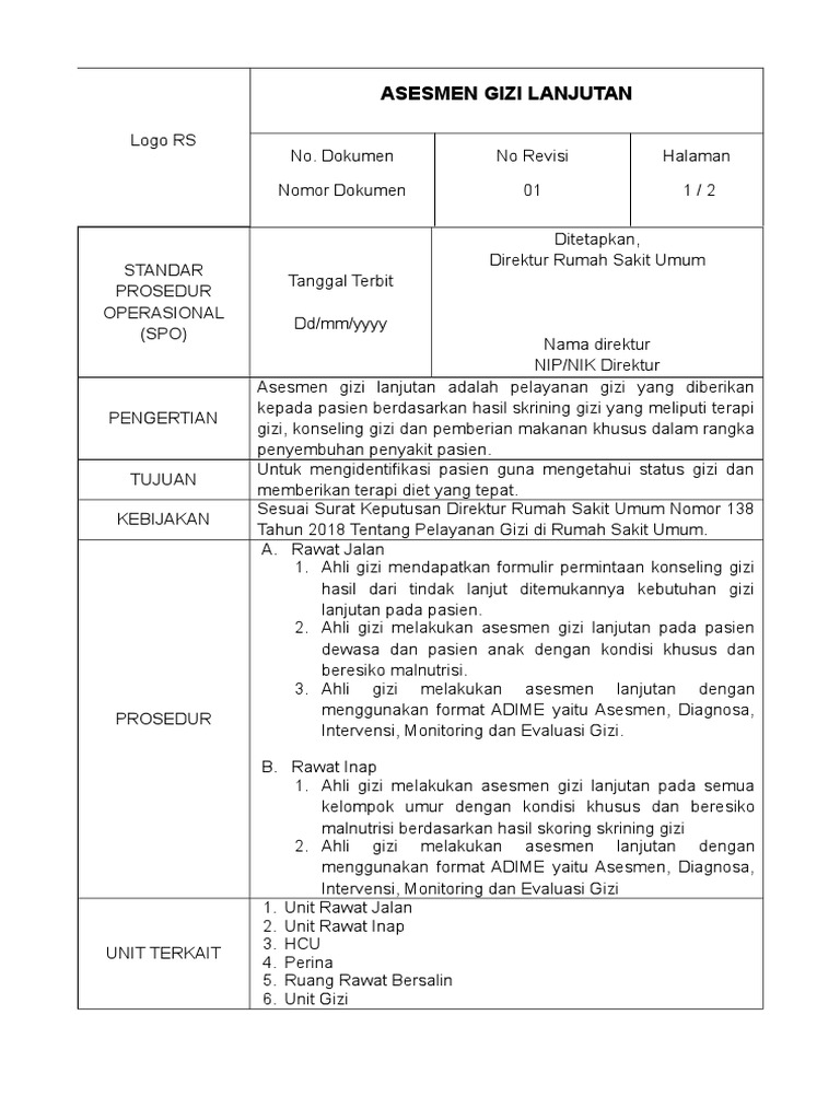 SPO Asesmen Gizi Lanjutan | PDF