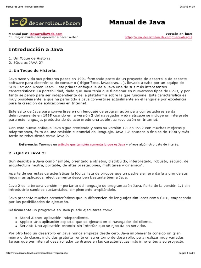 Manual de Java - Manual Completo PDF | PDF | Java (lenguaje de programación) | Objeto (informática)