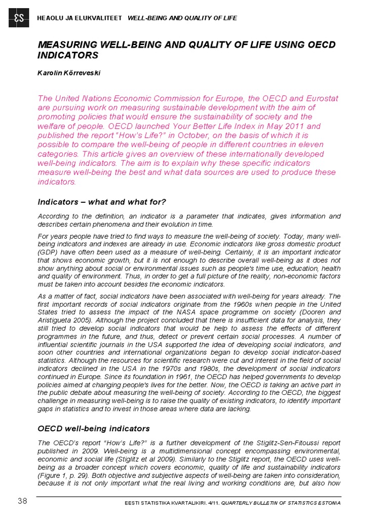 Measuring Well-Being and Quality of Life Using Oecd Indicators | PDF ...