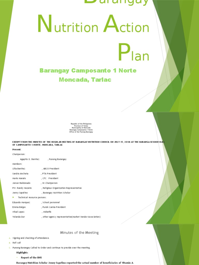 Barangay Nutrition Action Plan | PDF | Wellness