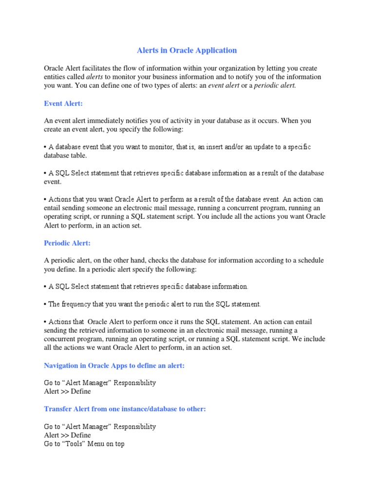 Alerts | PDF | Oracle Database | Pl/Sql