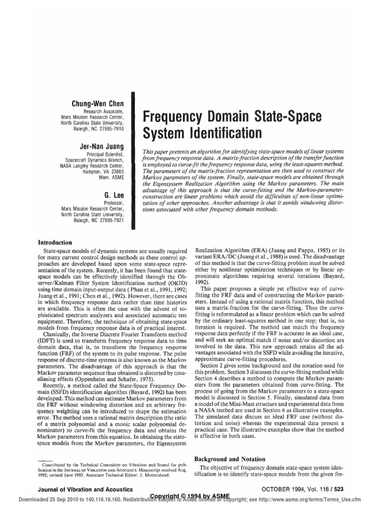Frequency Domain State-Space System Identification | PDF | Least Squares | Markov Chain