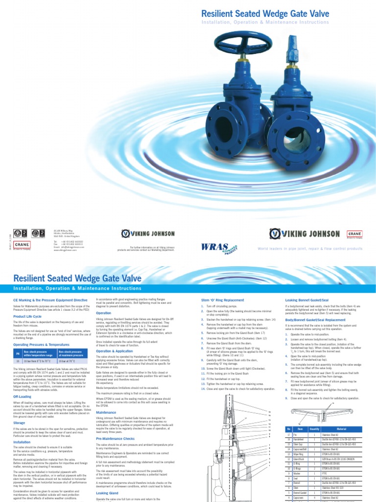 Resilient Seated Wedge Gate Valve: Installation, Operation ...