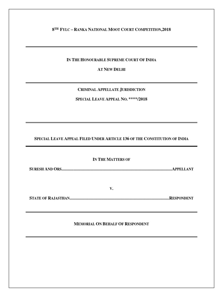 Memorial - Respondent (Final) | PDF | Conspiracy (Criminal) | Rape