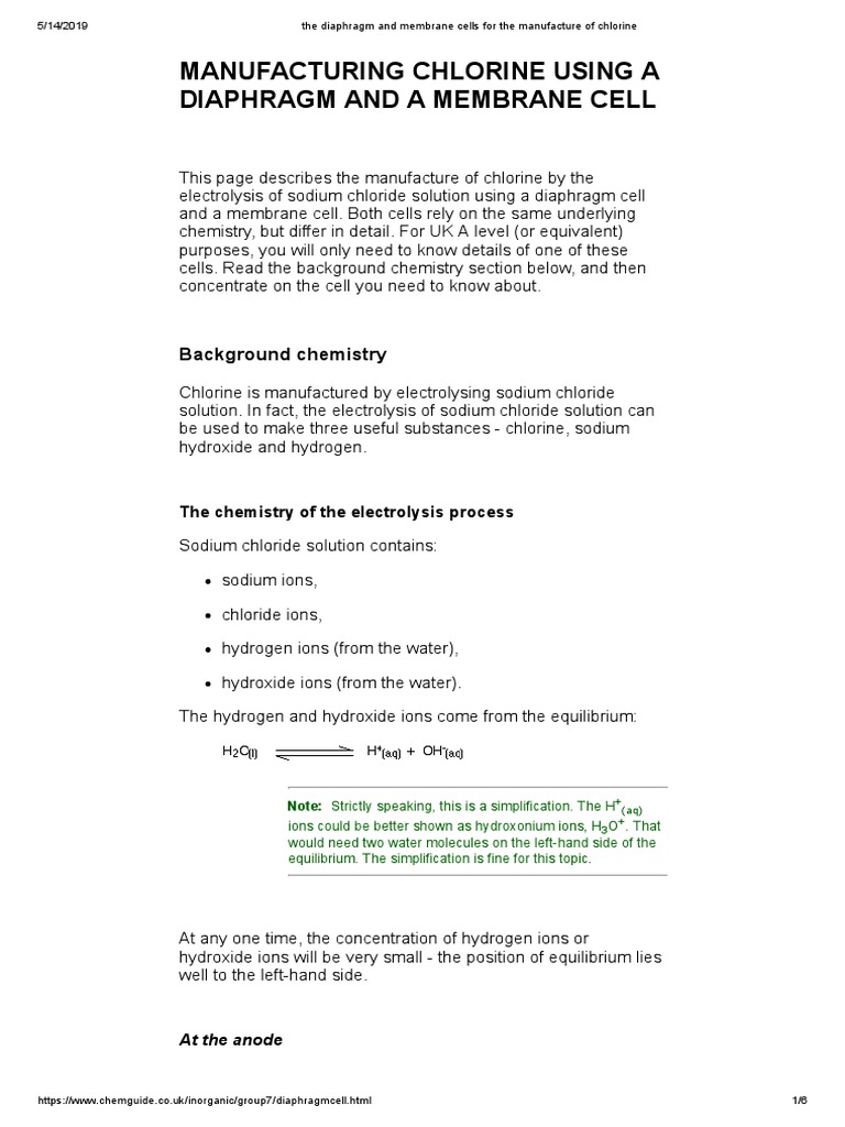 The Diaphragm and Membrane Cells For The Manufacture of Chlorine | PDF ...
